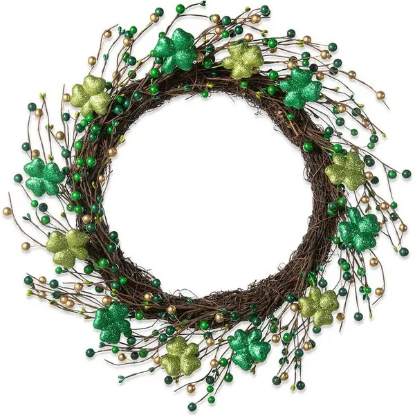 GLITZHOME 20"d St. Patrick's Shamrock Berry Wreath - Green