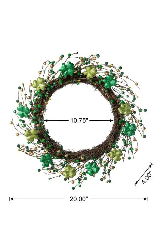GLITZHOME 20"d St. Patrick's Shamrock Berry Wreath