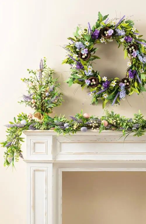 GLITZHOME 72"l Easter Egg & Lavender Garland