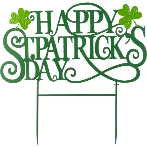 GLITZHOME Metal Happy St. Patrick's Day Yard Stake - Green
