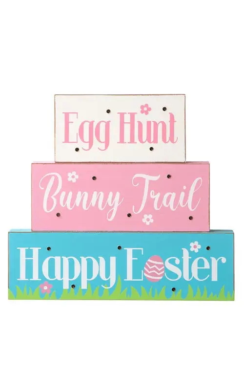 GLITZHOME Easter Led Lighted Wooden Bunny Block Word Sign - Blue
