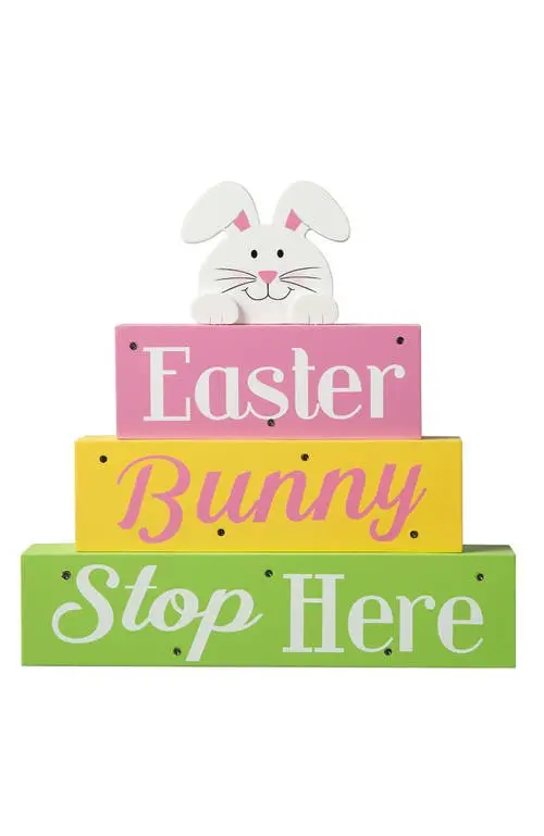 GLITZHOME Easter Led Lighted Wooden Bunny Block Word Sign - Pink
