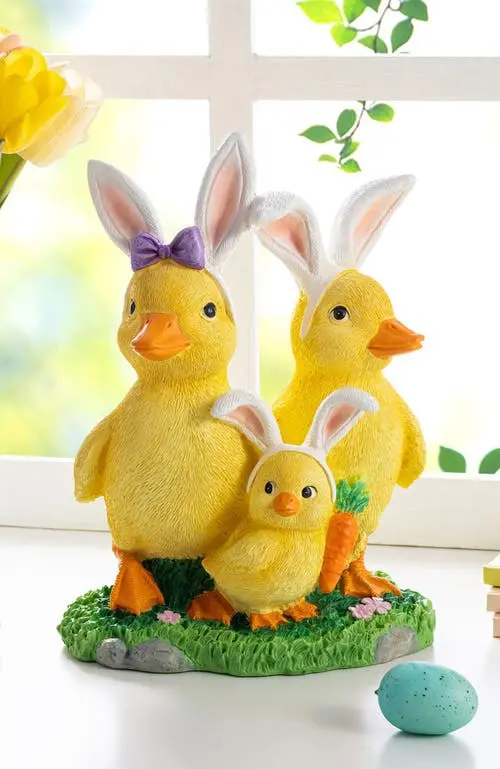 GLITZHOME Easter Resin Duck Family Table Decor