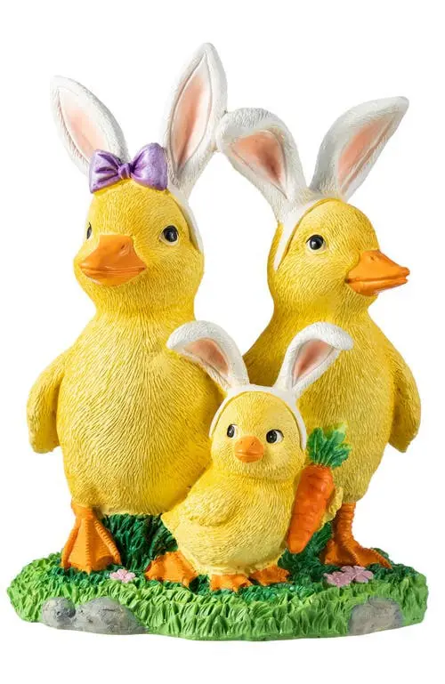 GLITZHOME Easter Resin Duck Family Table Decor - Yellow
