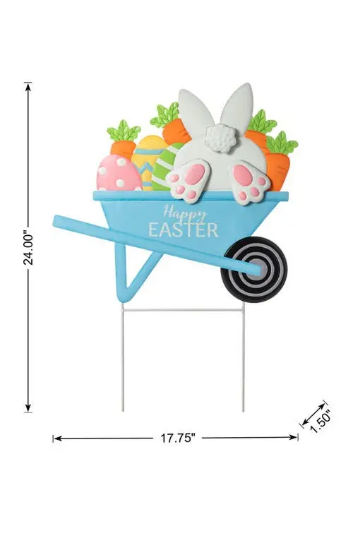 GLITZHOME 24"h Easter Metal Wheel Barrow Yard Stake