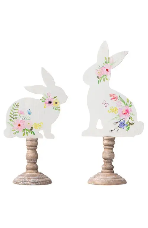 GLITZHOME Set Of 2 Easter Wooden Bunny Table Decor - White