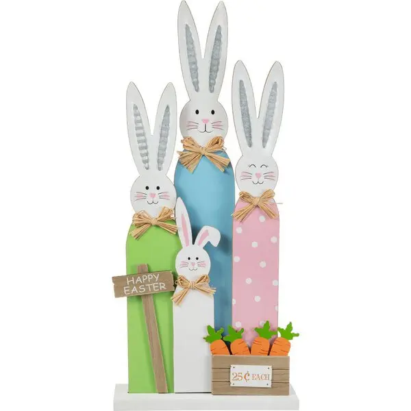 GLITZHOME Easter Wooden Bunny Family Porch Decor - Blue