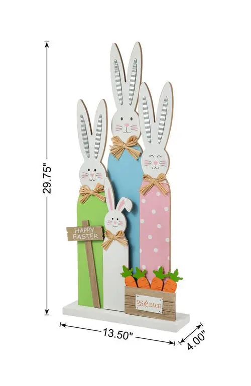 GLITZHOME Easter Wooden Bunny Family Porch Decor - Blue