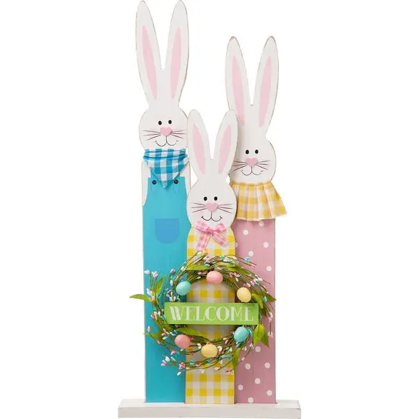GLITZHOME Easter Wooden Bunny Family Porch Decor - Yellow