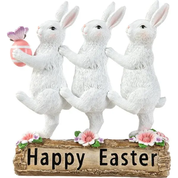 GLITZHOME 9.25"h Easter Resin Triple Bunny Table Decor - White