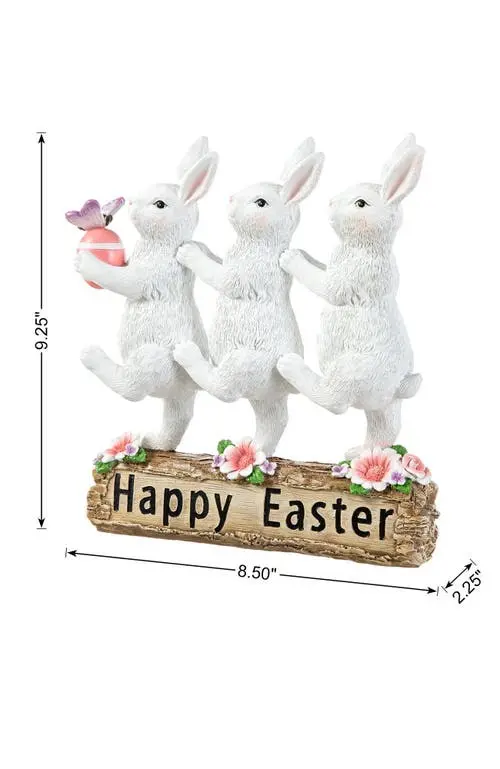GLITZHOME 9.25"h Easter Resin Triple Bunny Table Decor