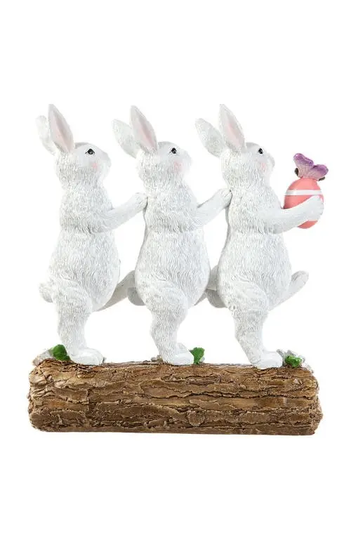 GLITZHOME 9.25"h Easter Resin Triple Bunny Table Decor