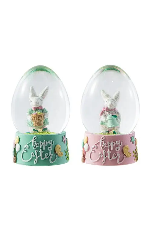 GLITZHOME 65mm Set Of 2 Easter Resin Bunnies Waterglobe - Blue