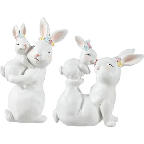 GLITZHOME Set Of 2 Easter Resin Bunny Mom And Baby Table Decor - White