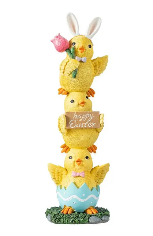 GLITZHOME Easter Resin Stackable Chickens Table Decor - Yellow