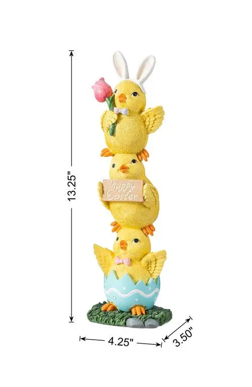 GLITZHOME Easter Resin Stackable Chickens Table Decor