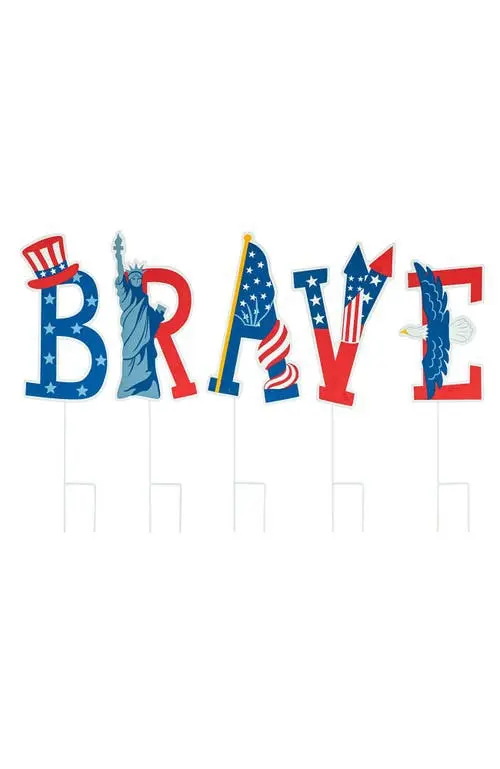 GLITZHOME Set Of 5 Patriotic Americana Brave Yard Stake Or Wall Decor - Blue