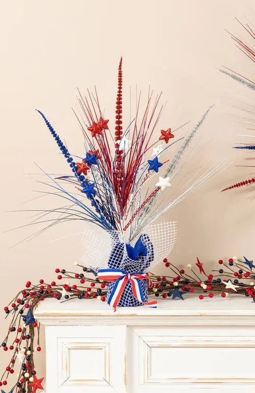 GLITZHOME 21"h Patriotic Americana Stars And Heather Table Tree