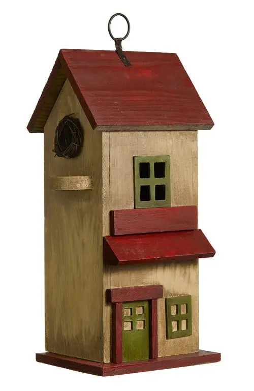 GLITZHOME Solid Wood Cottage Decorative Outdoor Garden Birdhouses - Red