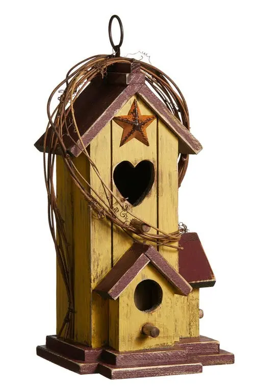 GLITZHOME Solid Wood Cottage Decorative Outdoor Garden Birdhouses - Yellow