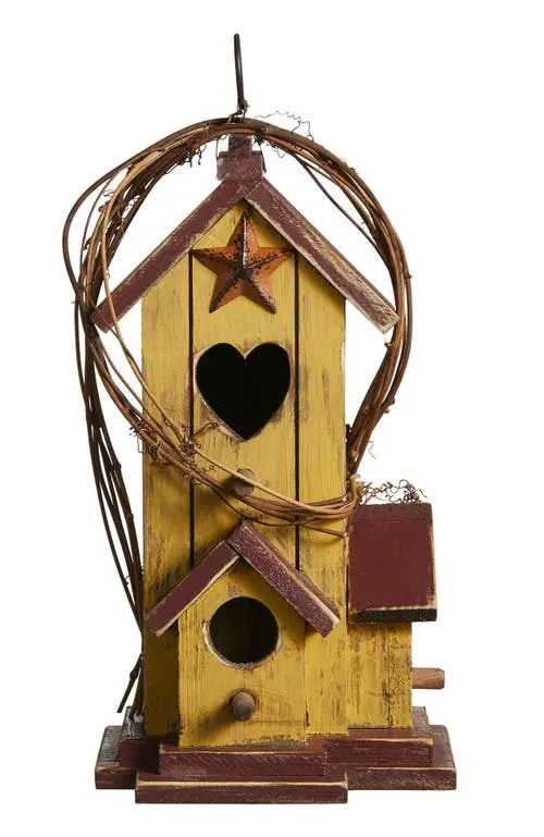 GLITZHOME Solid Wood Cottage Decorative Outdoor Garden Birdhouses - Yellow