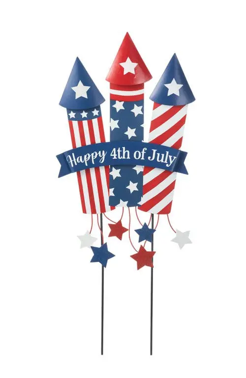 GLITZHOME Patriotic Americana Firecracker Yard Stake Or Wall Decor - Blue