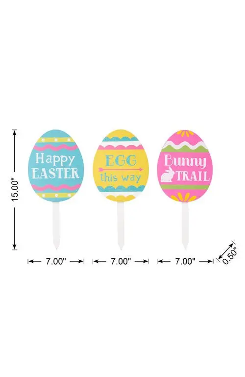 GLITZHOME Set Of 3 Wooden Easter Egg Chick Picks Yard Stakes