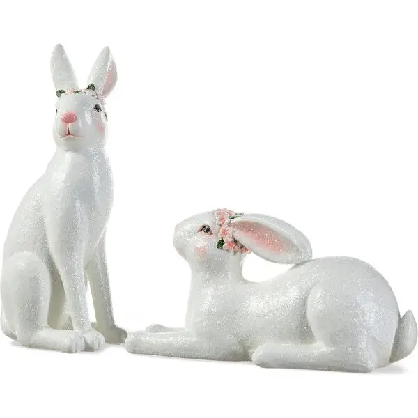 GLITZHOME Set Of 2 Easter Resin Bunny Table Decor - White