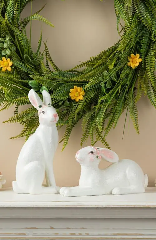 GLITZHOME Set Of 2 Easter Resin Bunny Table Decor