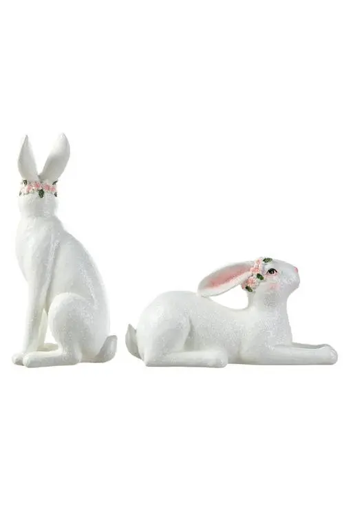 GLITZHOME Set Of 2 Easter Resin Bunny Table Decor