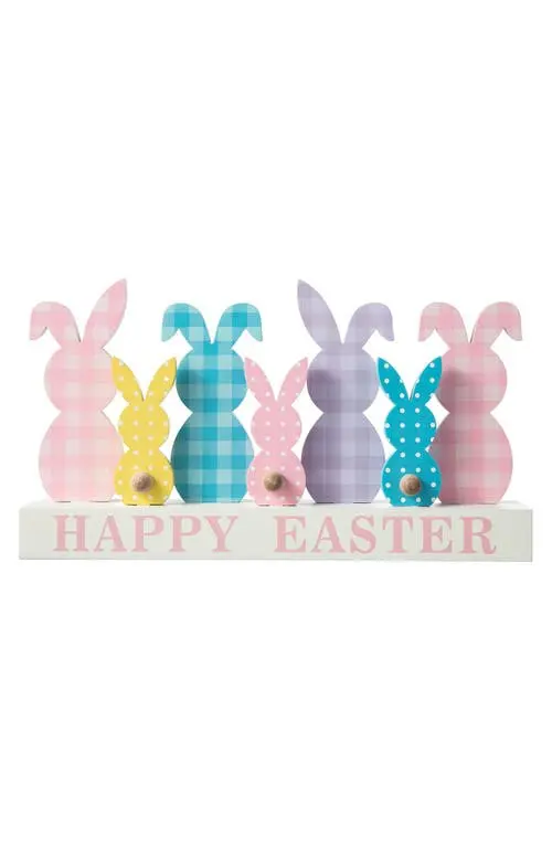 GLITZHOME Happy Easter Wooden Metal Tulips Bunny Family Table Decor - White