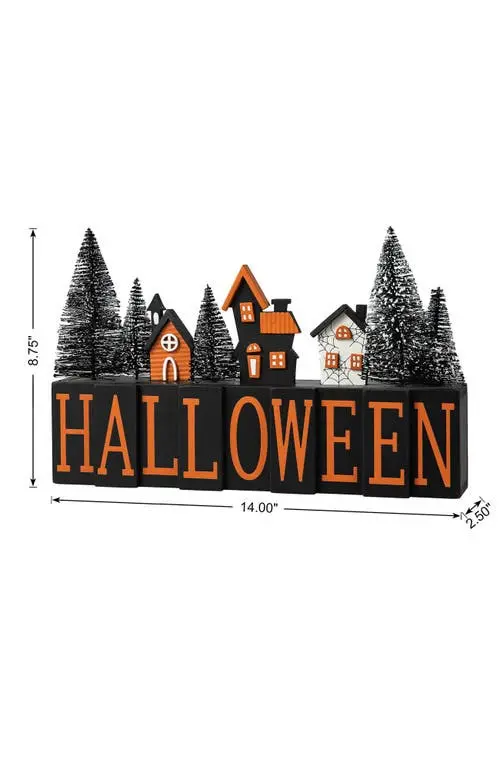 GLITZHOME Halloween Wooden Halloween Haunted House Table Sign
