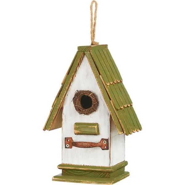 GLITZHOME Rustic Garden Distressed Solid Wood Decorative Bird House - Bright Green