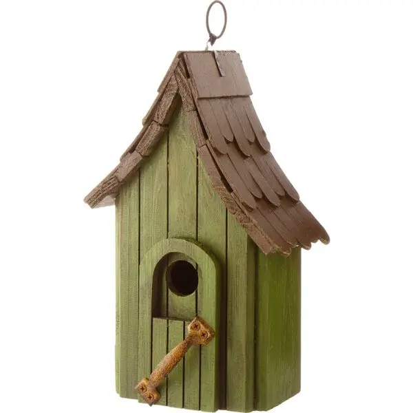 GLITZHOME Rustic Garden Distressed Solid Wood Decorative Bird House - Dark Green