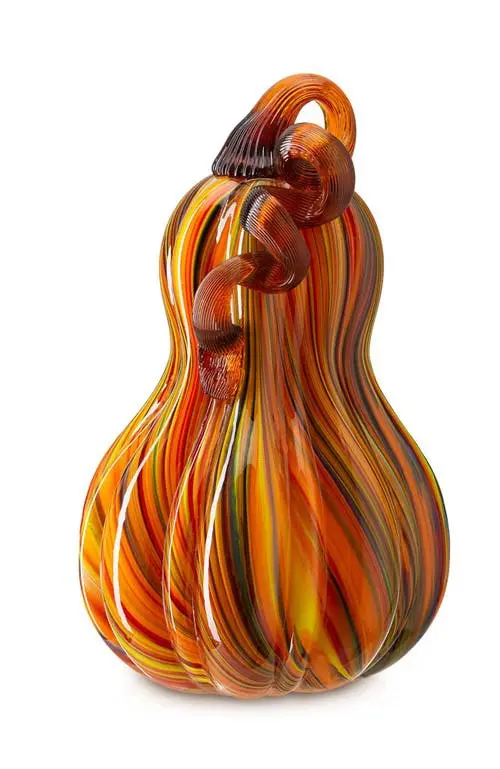 GLITZHOME Fall Multi Stripes Glass Gourd Pumpkins - Brown