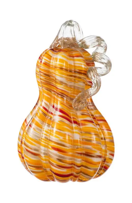 GLITZHOME Fall Multi Stripes Glass Gourd Pumpkins - Orange