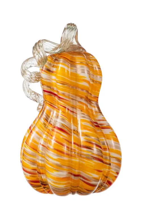 GLITZHOME Fall Multi Stripes Glass Gourd Pumpkins - Orange