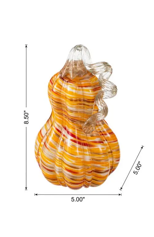 GLITZHOME Fall Multi Stripes Glass Gourd Pumpkins - Orange