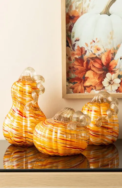 GLITZHOME Fall Multi Stripes Glass Gourd Pumpkins - Orange