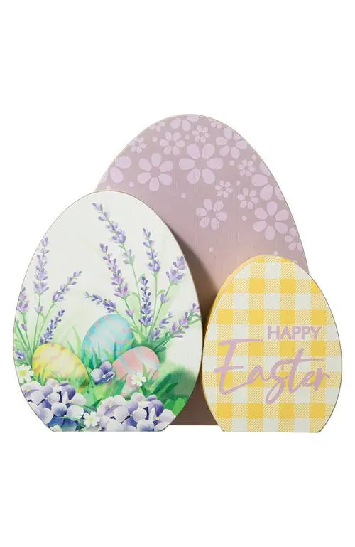 GLITZHOME 7.75"h Easter Wooden Eggs Table Decor - Purple