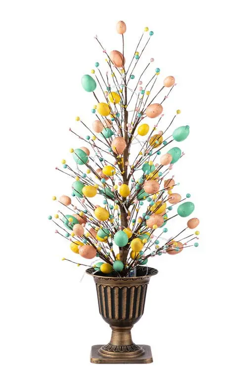 GLITZHOME 3ft Easter Egg & Flower/ Berry Urn Porch Tree With 20 Warm White Lights & Timer