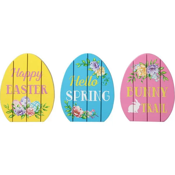 GLITZHOME Set Of 3 Easter Wooden Easter Egg Table Decor - Blue