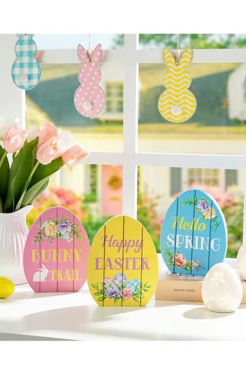 GLITZHOME Set Of 3 Easter Wooden Easter Egg Table Decor