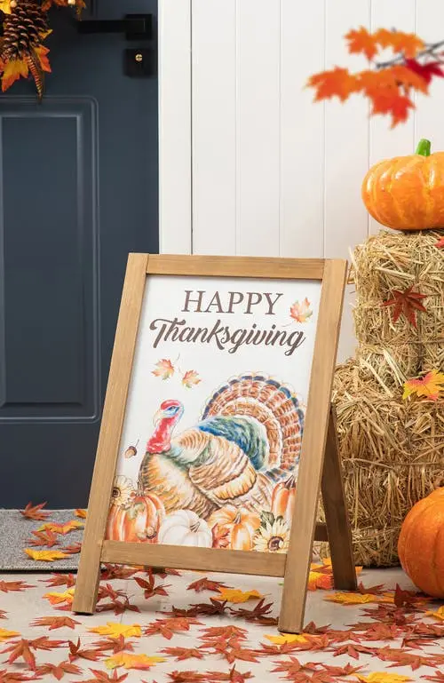 GLITZHOME Thanksgiving Wooden Turkey Easel Porch Sign