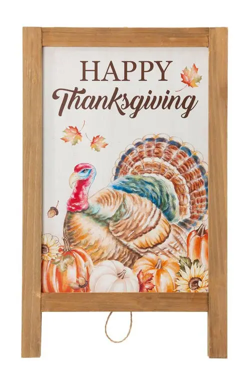 GLITZHOME Thanksgiving Wooden Turkey Easel Porch Sign