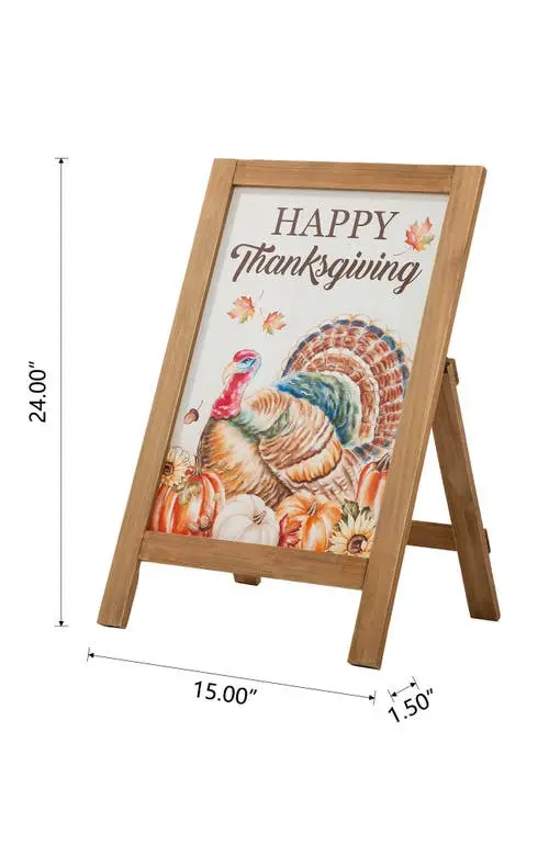 GLITZHOME Thanksgiving Wooden Turkey Easel Porch Sign