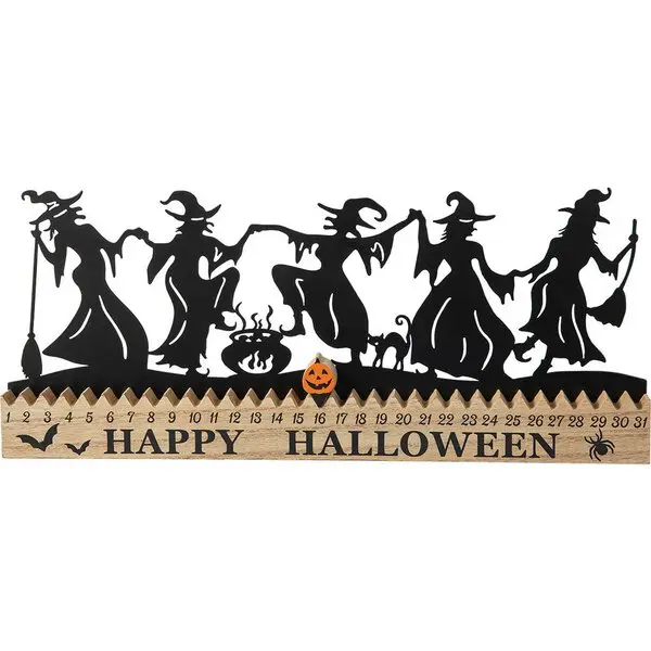 GLITZHOME Halloween Wooden & Metal Dancing Witch Or Ghost Silhouette Countdown Table Sign