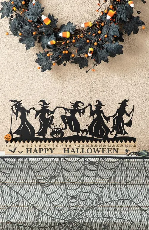 GLITZHOME Halloween Wooden & Metal Dancing Witch Or Ghost Silhouette Countdown Table Sign