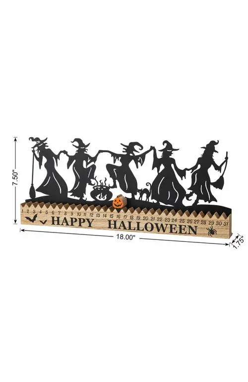 GLITZHOME Halloween Wooden & Metal Dancing Witch Or Ghost Silhouette Countdown Table Sign