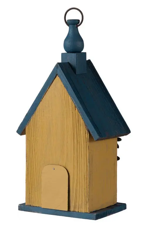 GLITZHOME 12.25"h Distressed Solid Wood Cottage Garden Birdhouse With Bees And Flowers